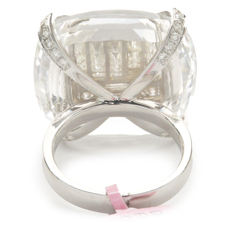 18 Karat White Gold Carved Crystal and Diamond Cocktail Ring For Sale ...
