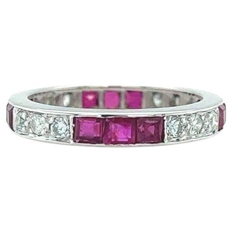 18 Karat White Gold Channel Set Ruby and Diamond Eternity Band Ring For ...