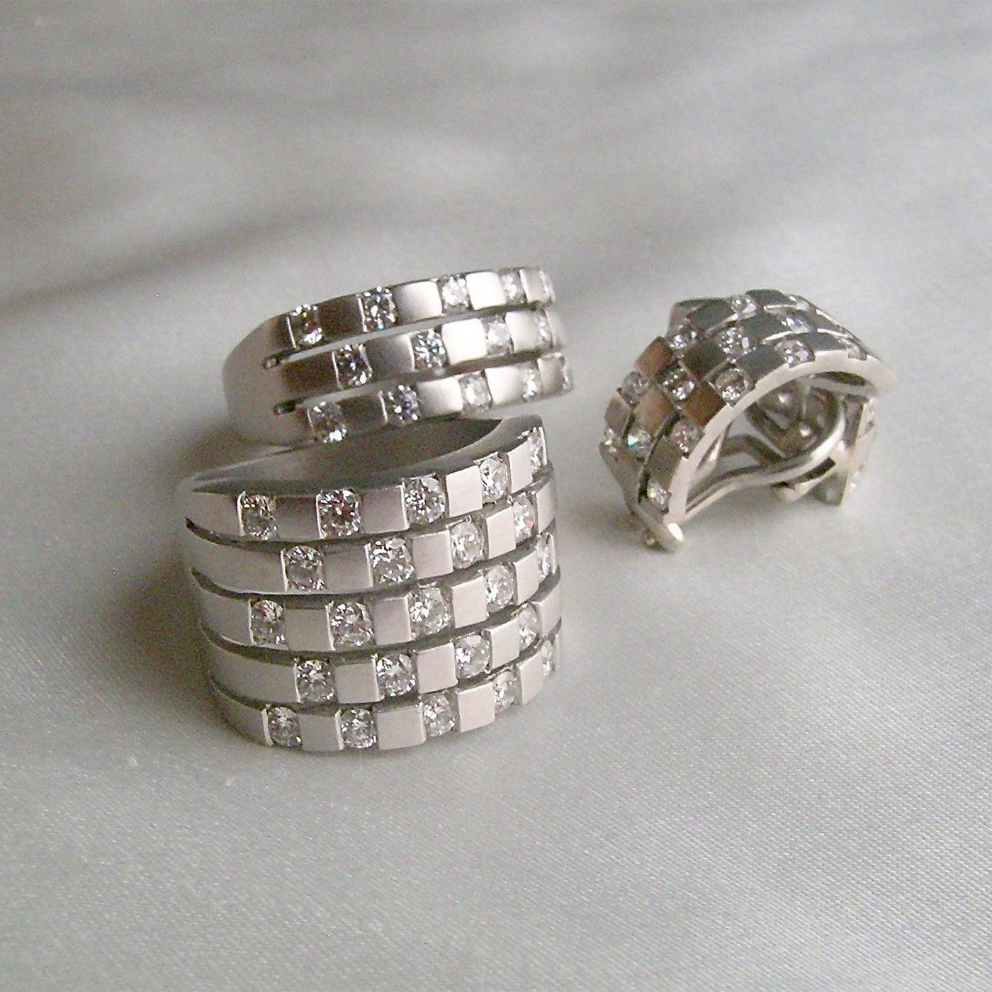 Customizable 18 Karat White Gold Checker Ring with Diamonds For Sale at ...