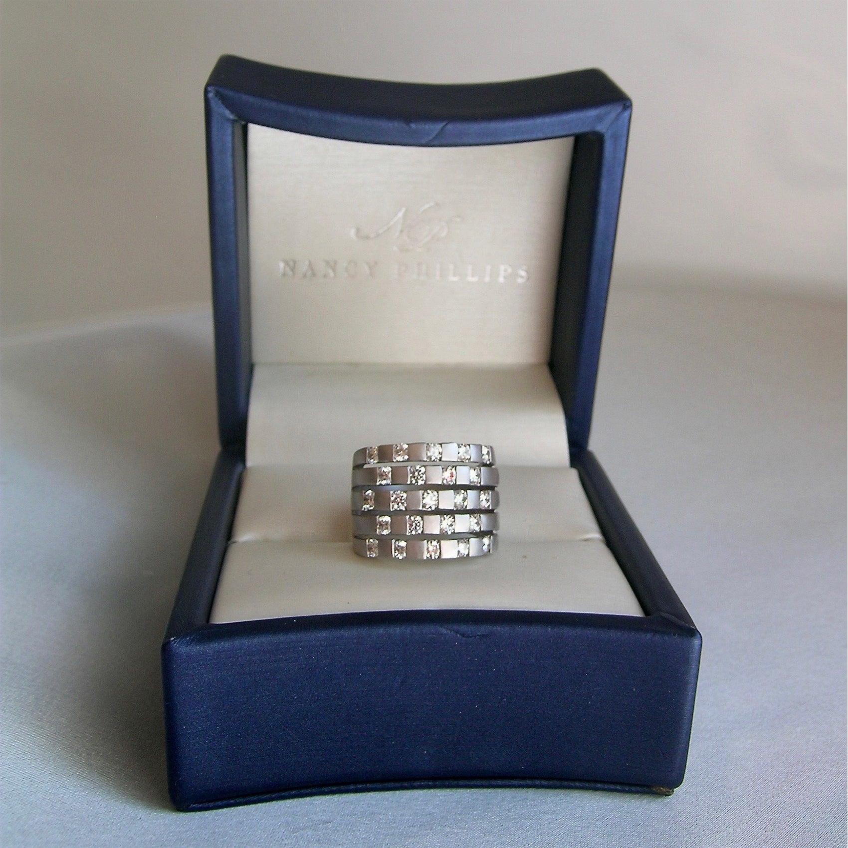 Customizable 18 Karat White Gold Checker Ring with Diamonds For Sale at ...