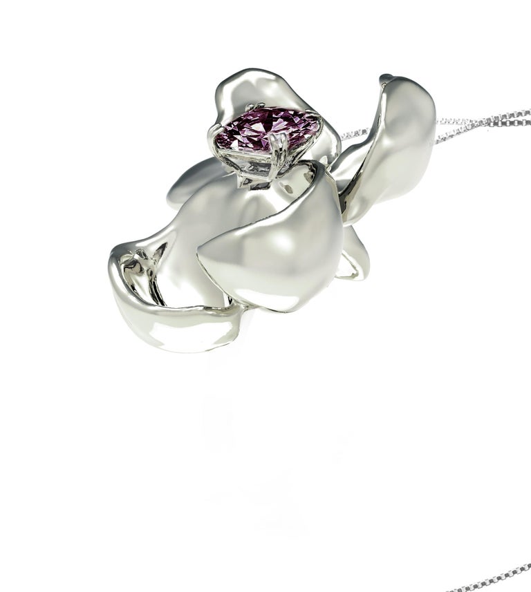 18 Karat White Gold Contemporary Magnolia Pendant Necklace with Storm ...