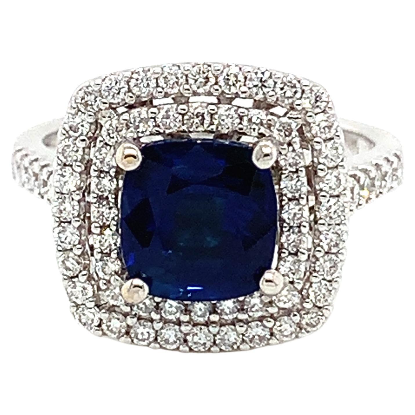Customizable Cushion Cut Ceylon Blue Sapphire and Bagguatte Diamond ...
