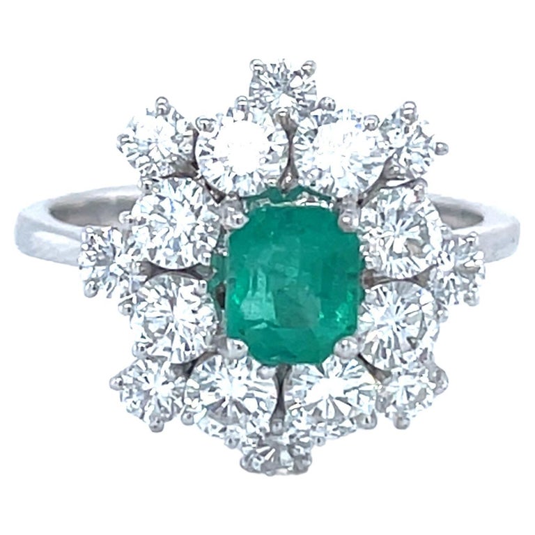 18 Karat White Gold Emerald Cut Emerald Diamond Cocktail Ring For Sale ...