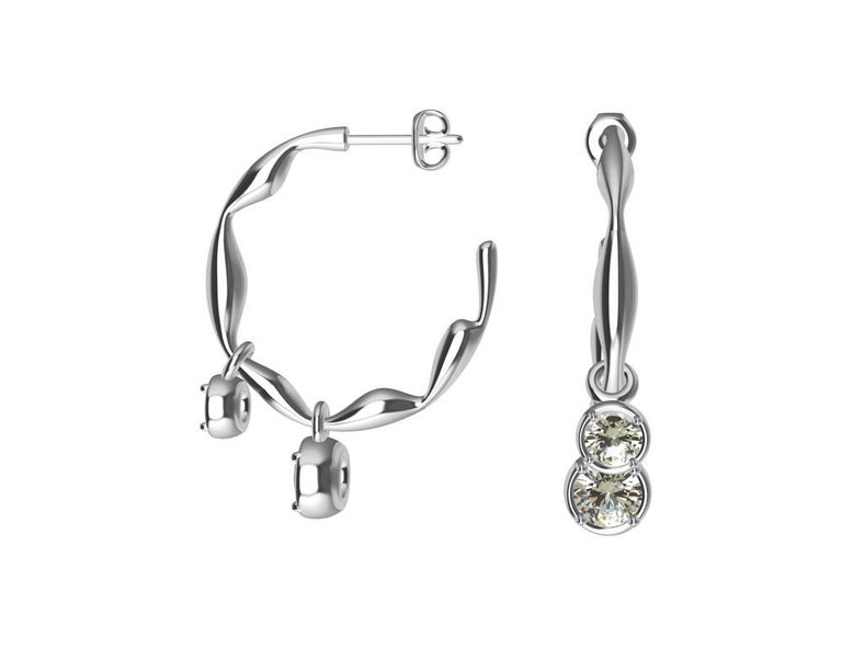 18 Karat White Gold Dangle GIA Diamond Earring Hoops For Sale at 1stDibs