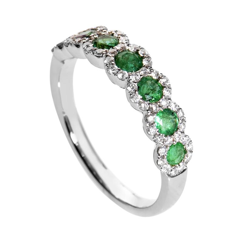 Emerald Diamond White Gold Band Ring at 1stdibs