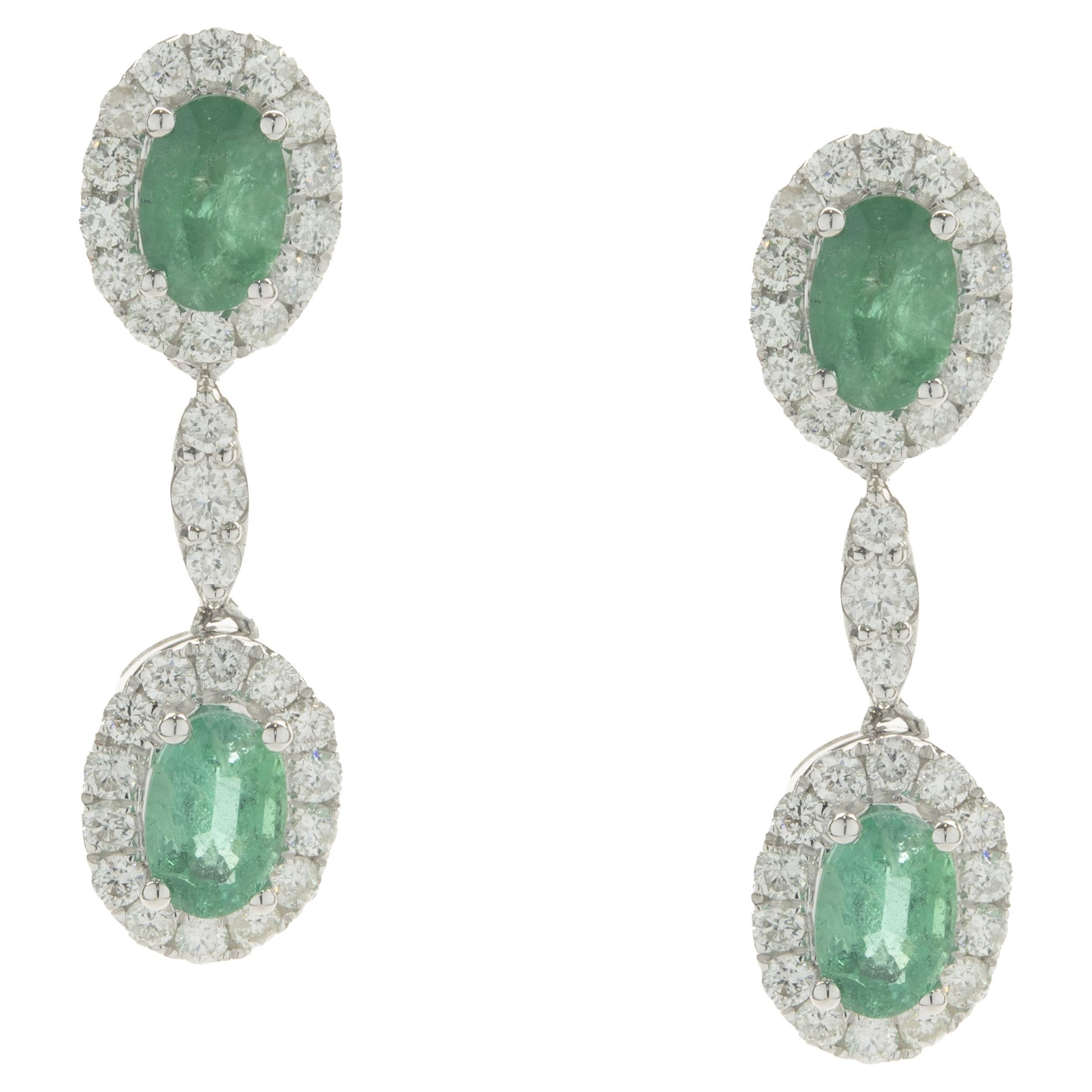 18 Karat White Gold Diamond Open Oval Drop Earrings For Sale at 1stDibs