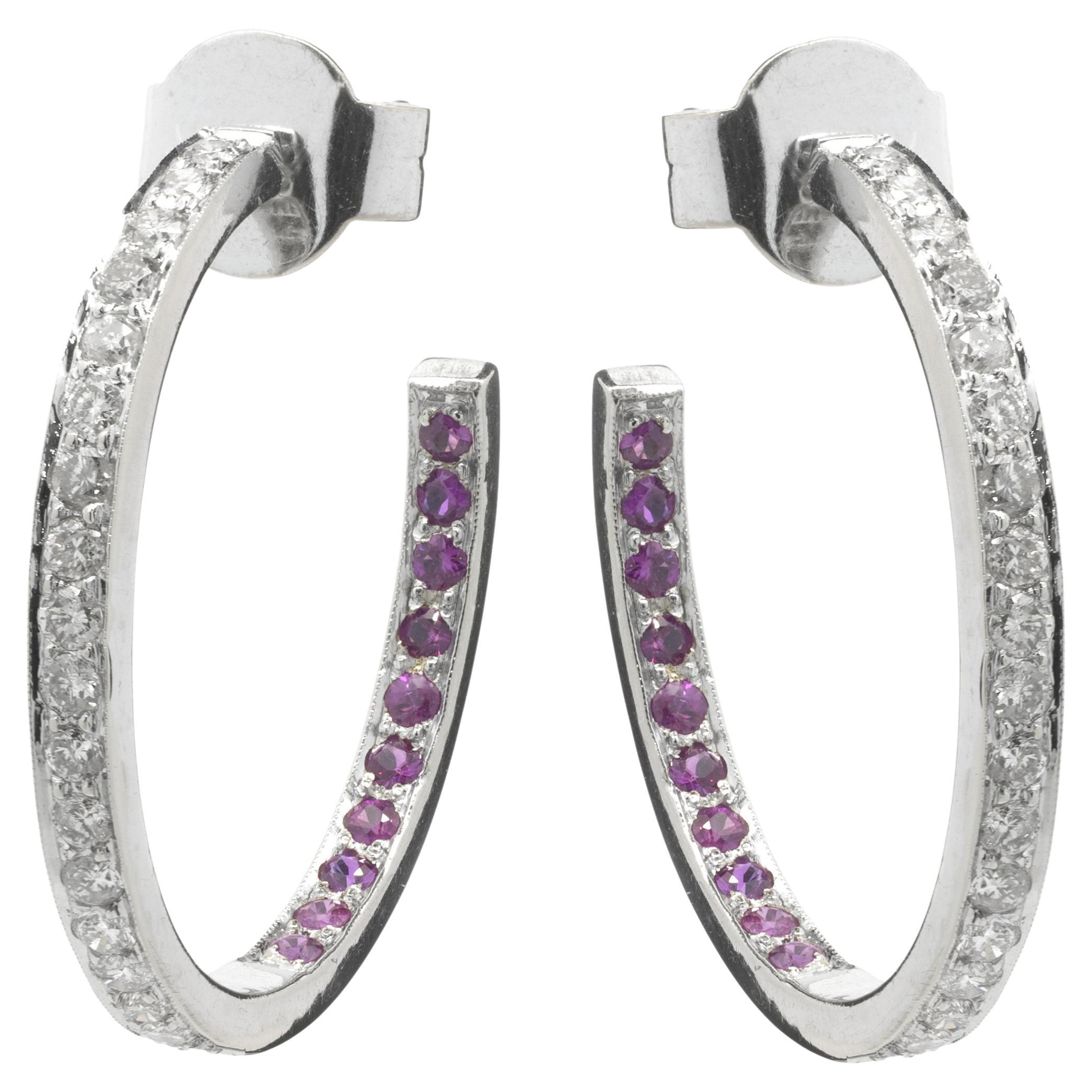Large Ruby Diamond White Gold Hoops For Sale (Free Shipping) at 1stDibs