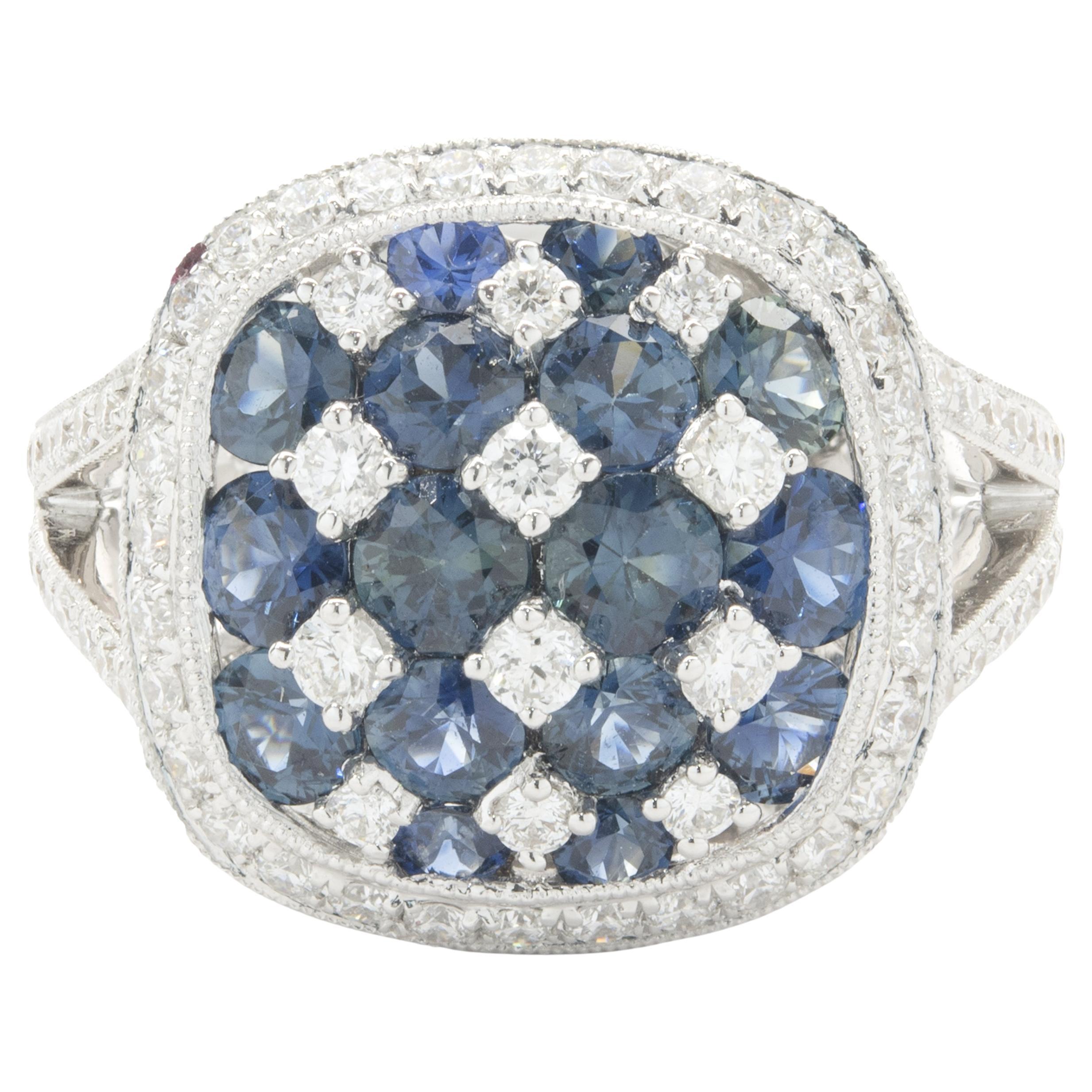 Diamond Sapphire White Gold Checkerboard Ring at 1stDibs