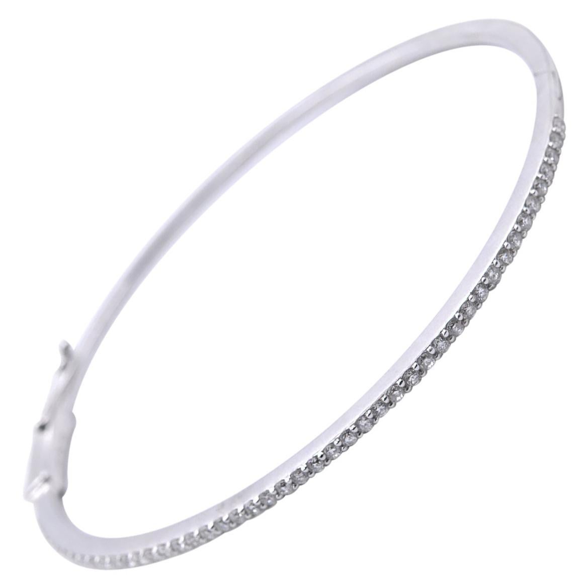 Modern Diamond Solitaire 18 Karat White Gold Bangle Bracelet at 1stDibs