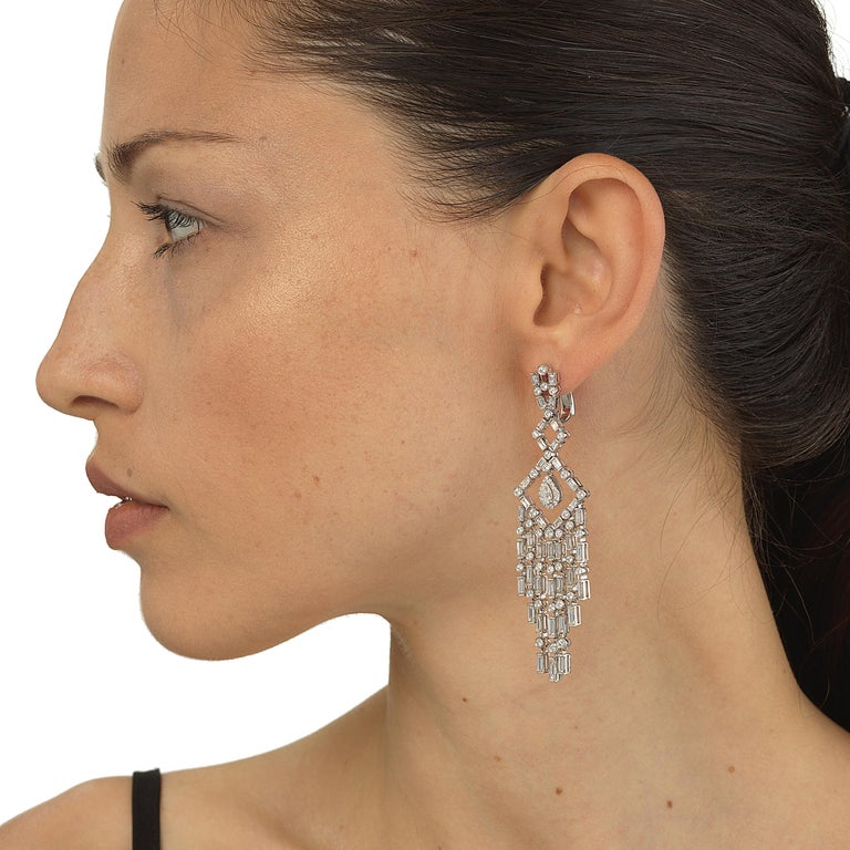 Nigaam 7.19 CT. T.W Diamond Chandelier Earrings in 18 Karat White Gold ...