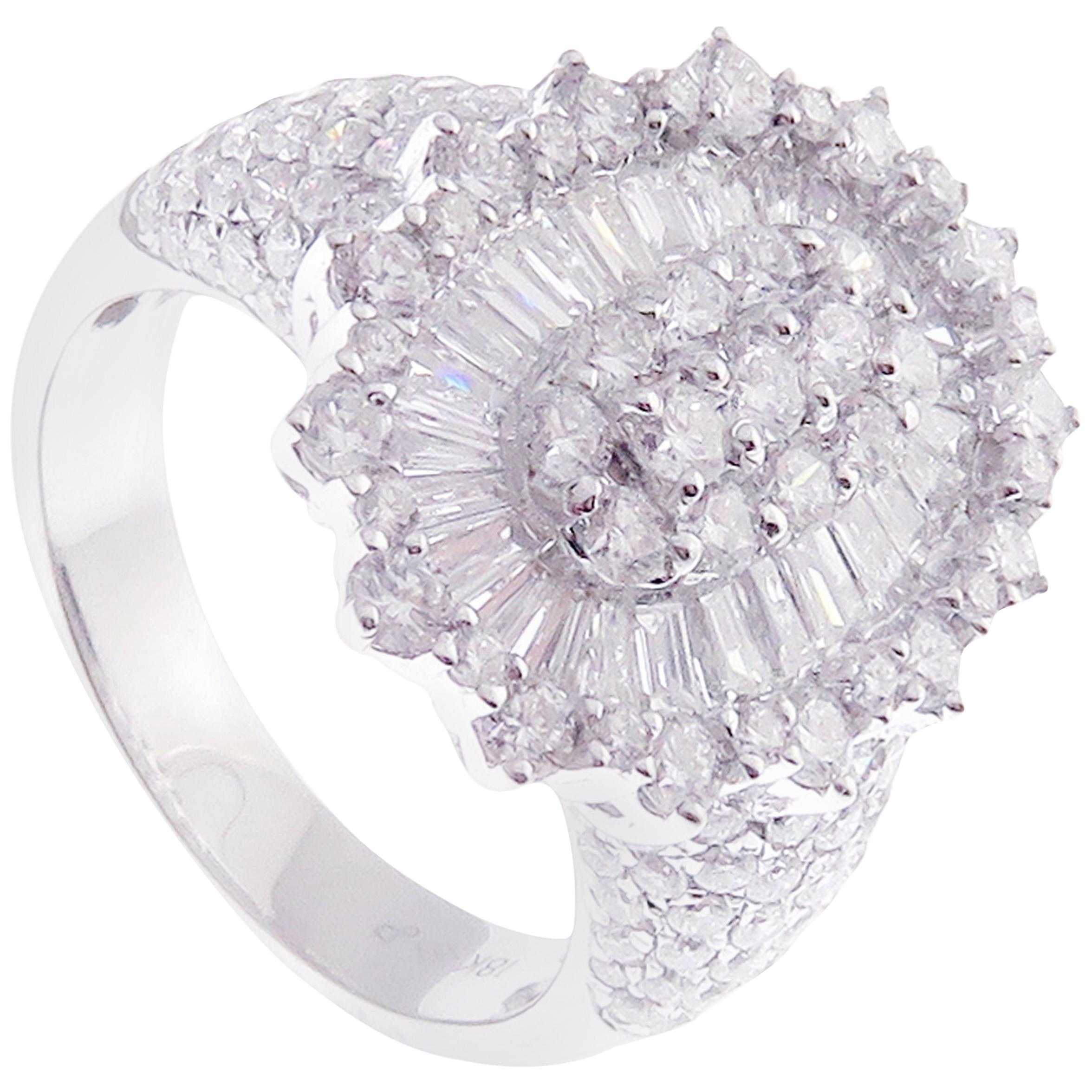 18 Karat White Gold Diamond Classic Spike Oval Baguette Pave Ring For ...