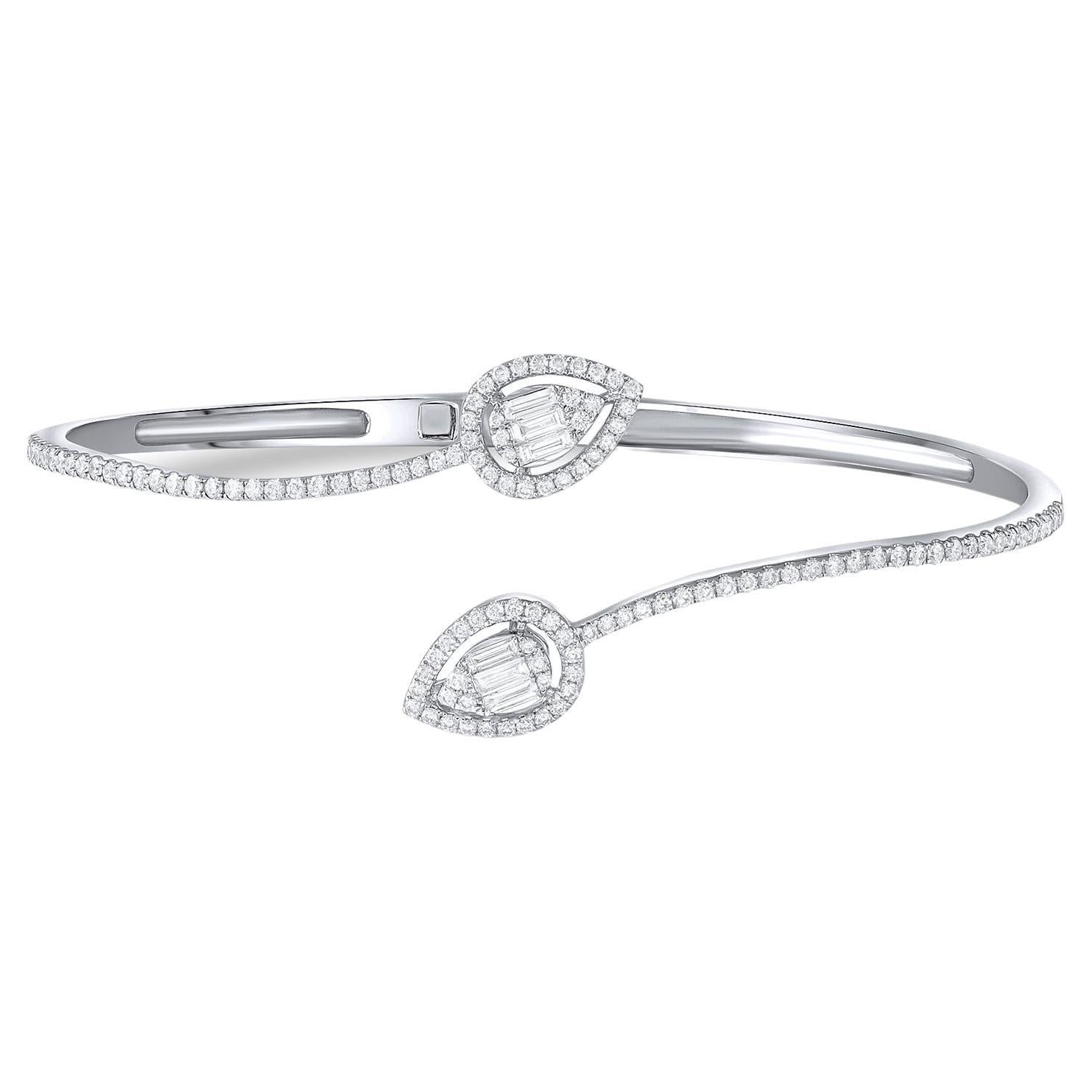 Diamond and White Gold Crossover Bangle Bracelet at 1stDibs