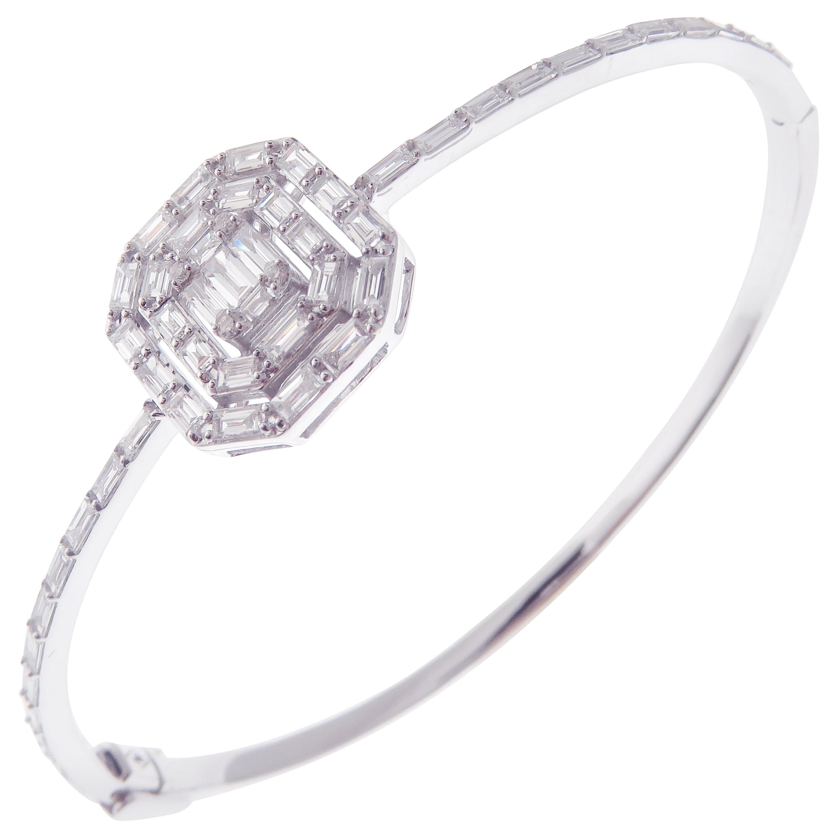 18 Karat Rose Gold Diamond Delicate Baguette Bangle Bracelet For Sale at 1stDibs