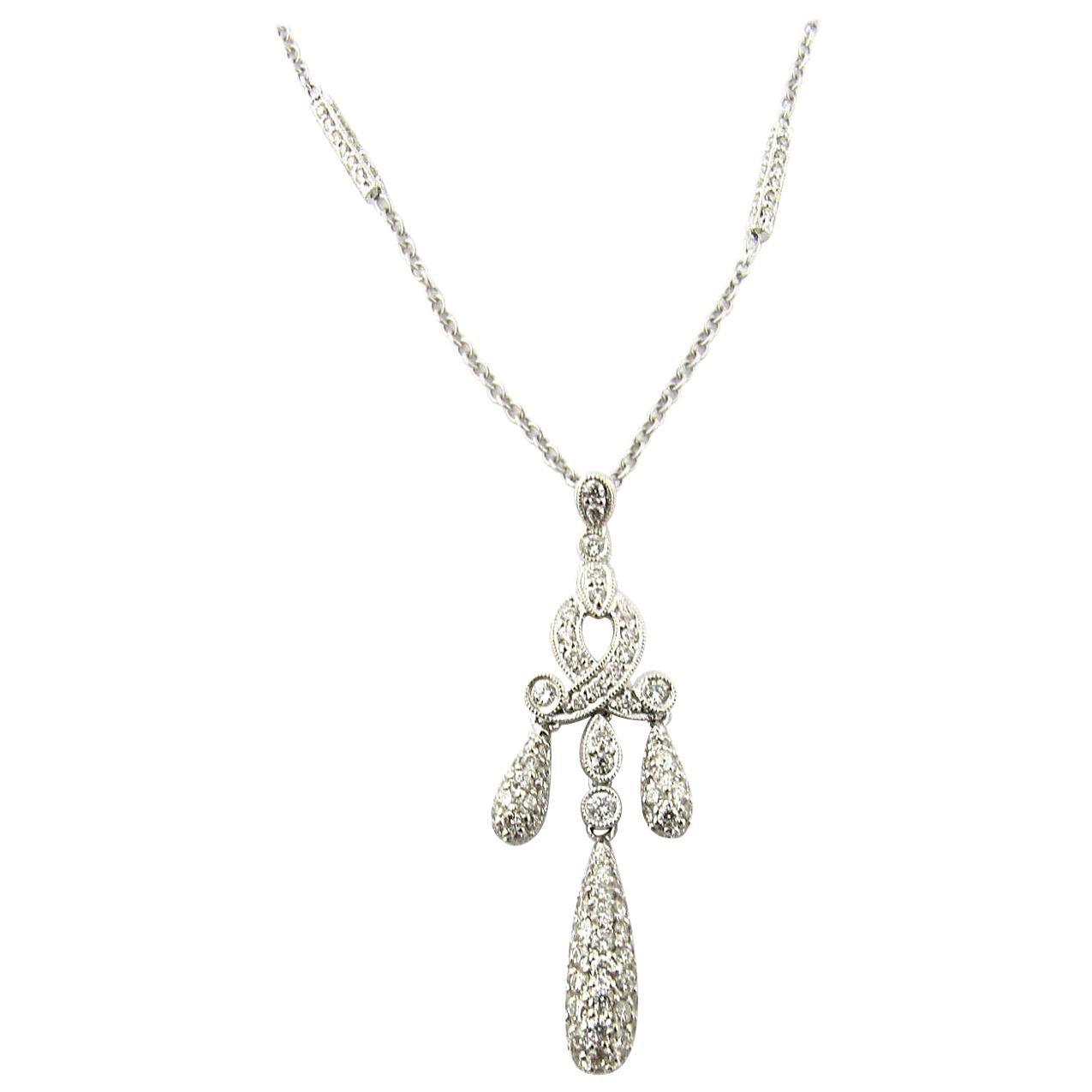 18 Karat White Gold Diamond Drop Pendant at 1stDibs