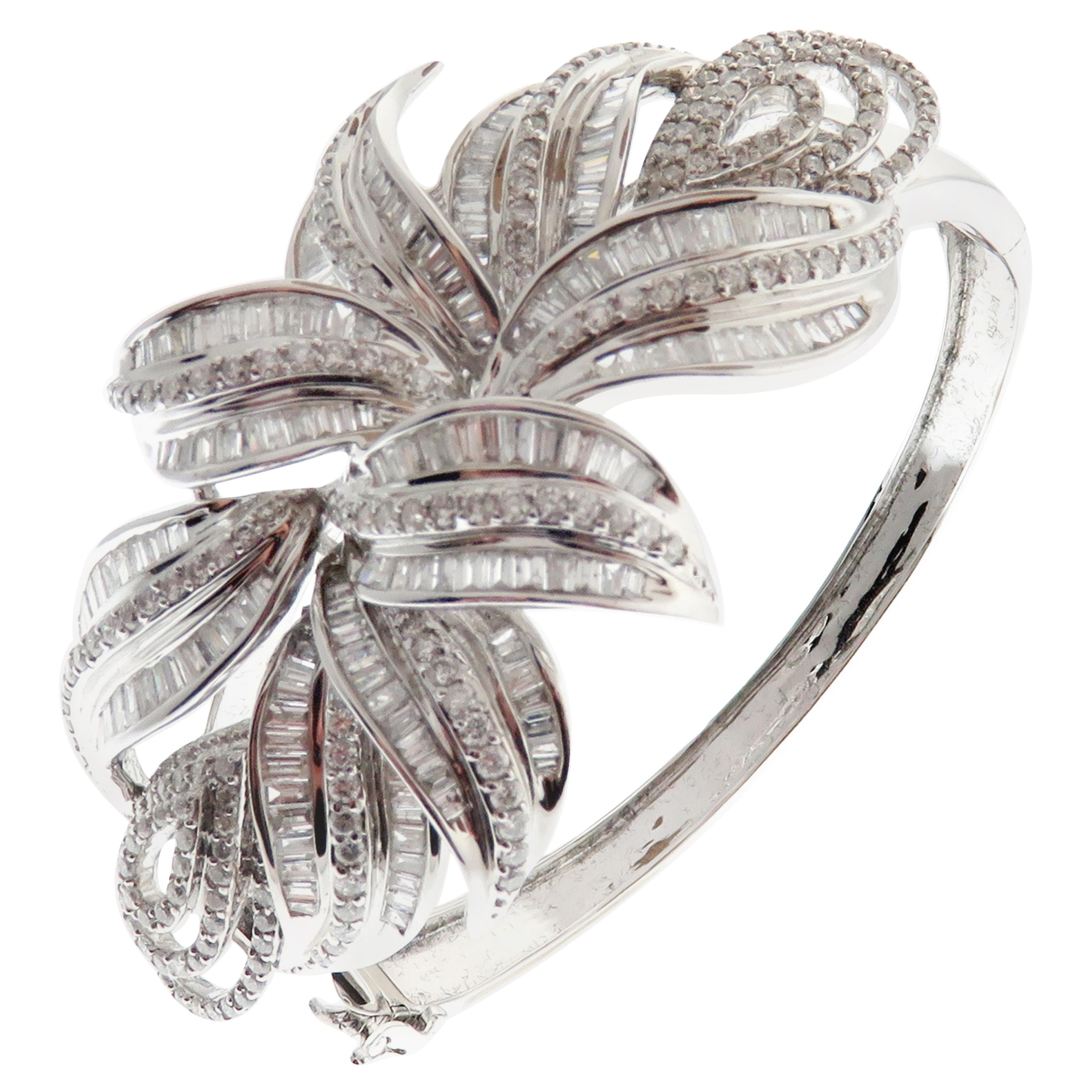 Beautiful White Gold Apx. 4 ct. Baguette Diamond Bangle Bracelet at 1stDibs