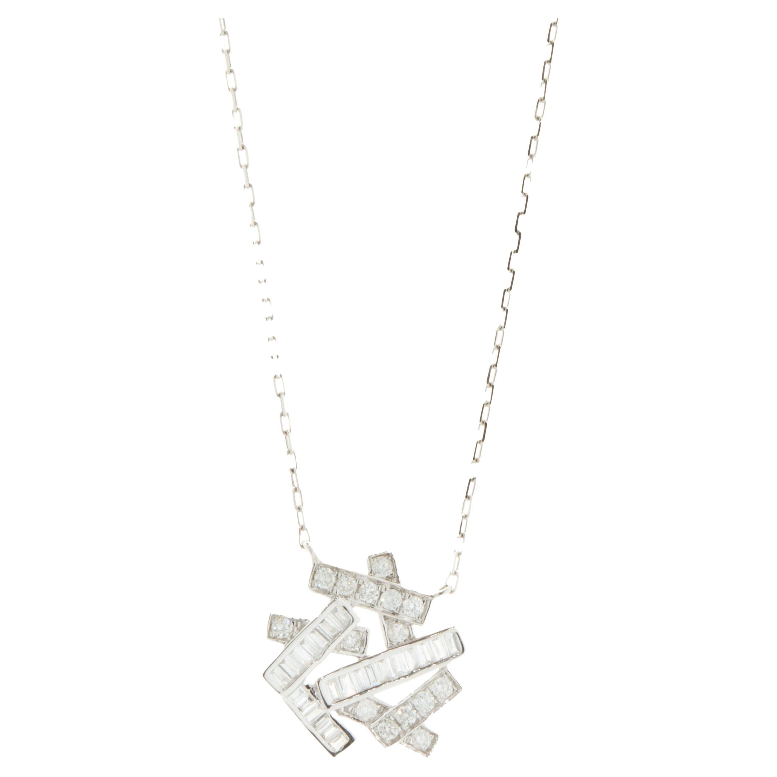 18 Karat White Gold Diamond Geometric Stack Necklace For Sale at 1stDibs
