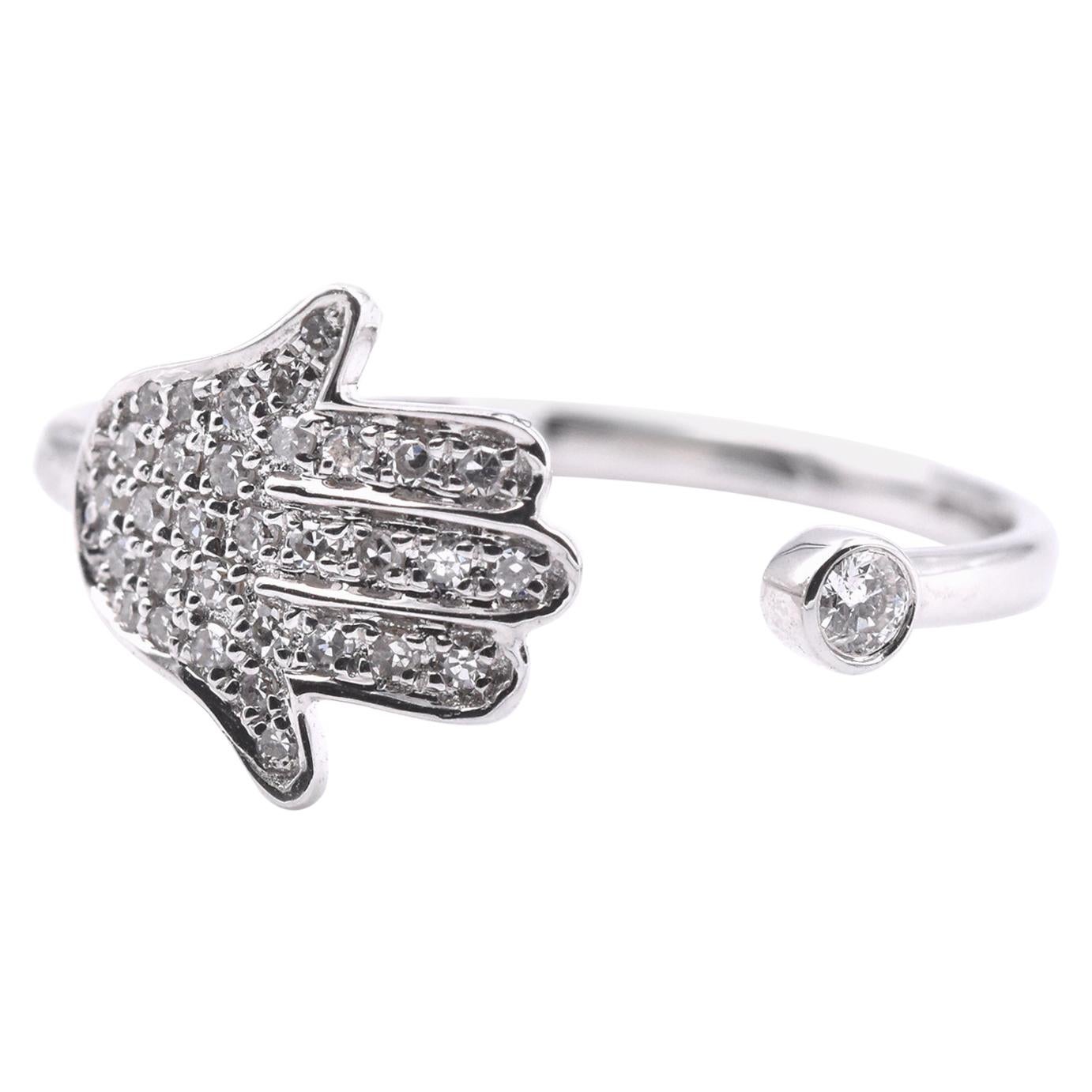 18 Karat White Gold Diamond Hamsa Ring at 1stDibs