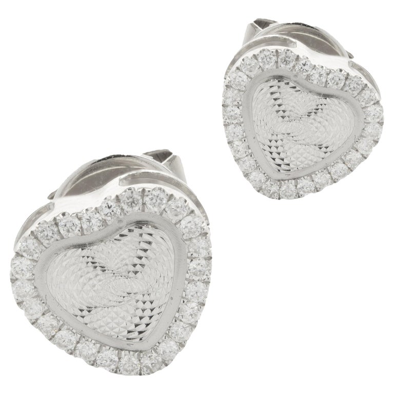 18 Karat White Gold Diamond Illusion Heart Shaped Stud Earrings at 1stDibs