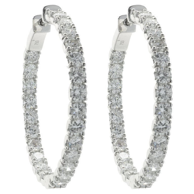 18 Karat White Gold Diamond Inside and Outside Hoops For Sale at 1stDibs