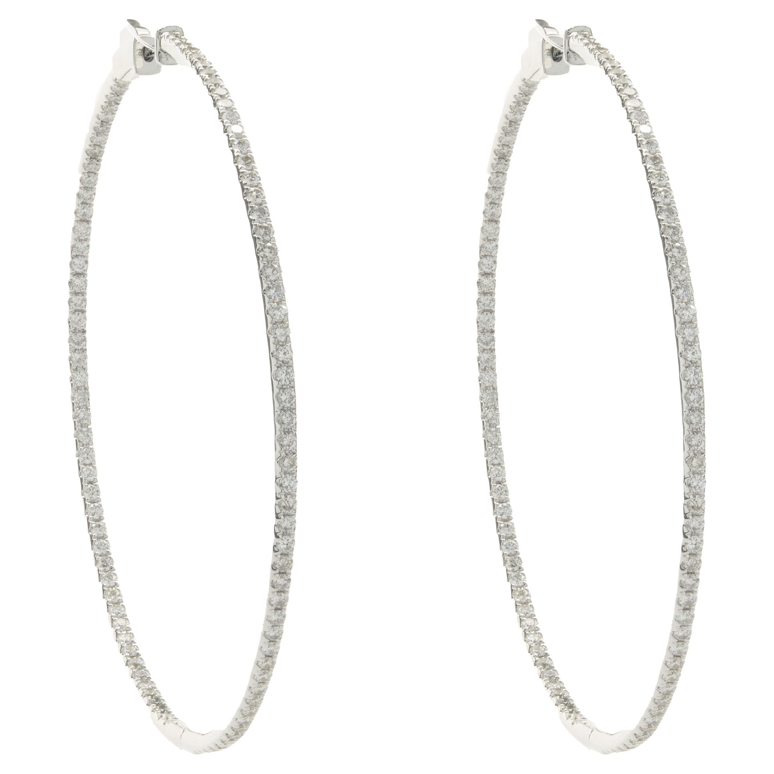 18 Karat White Gold Diamond Inside Outside Hoop Earrings For Sale at ...