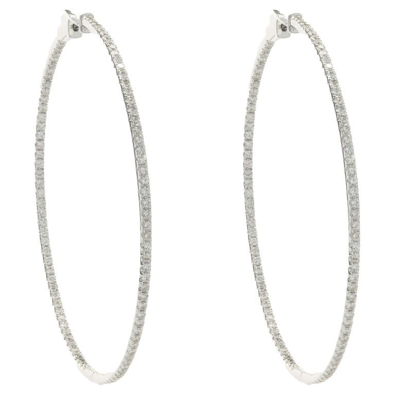 18 Karat White Gold Diamond Inside Outside Diamond Hoop Earrings For ...