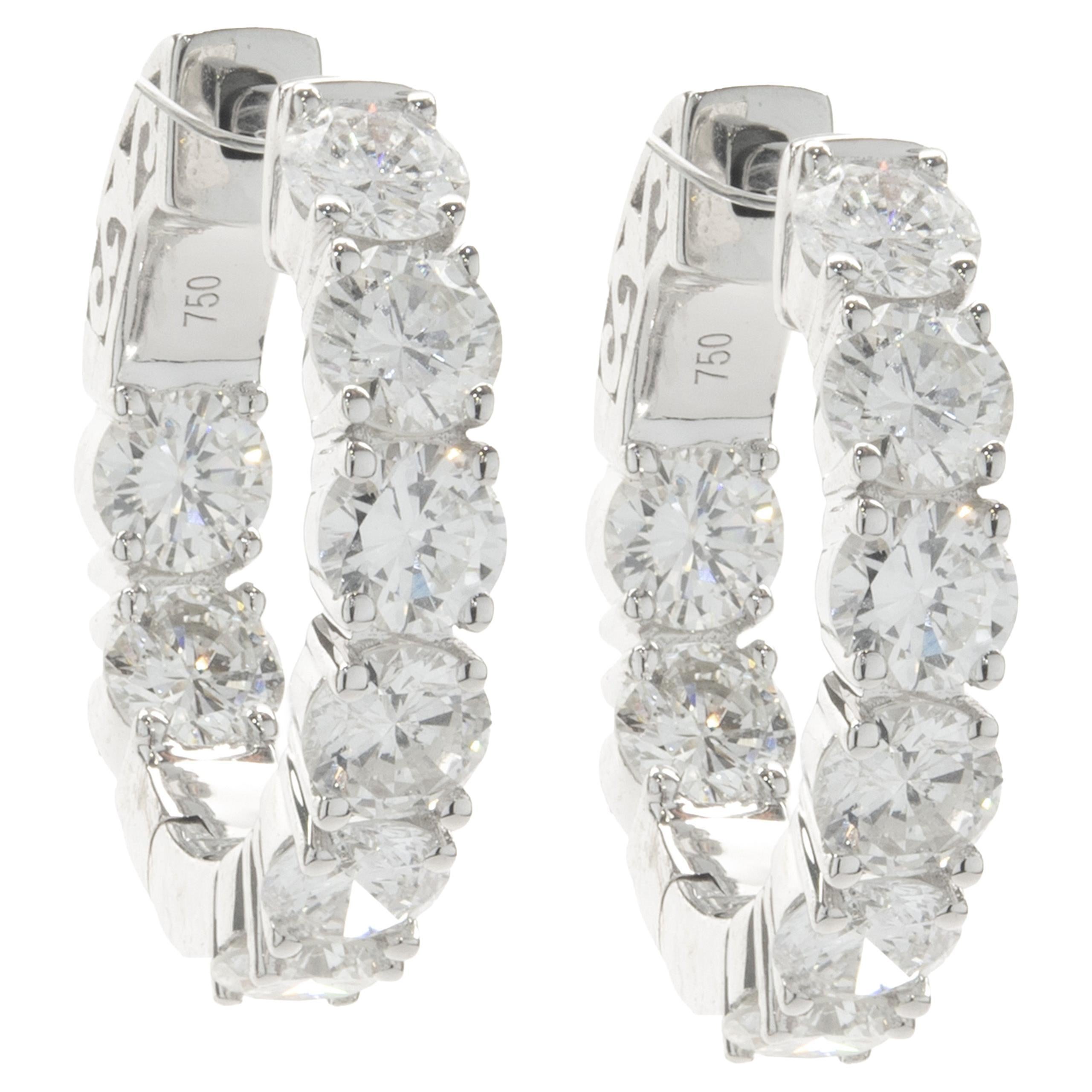 18 Karat White Gold Diamond Inside Outside Hoop Earrings For Sale at ...