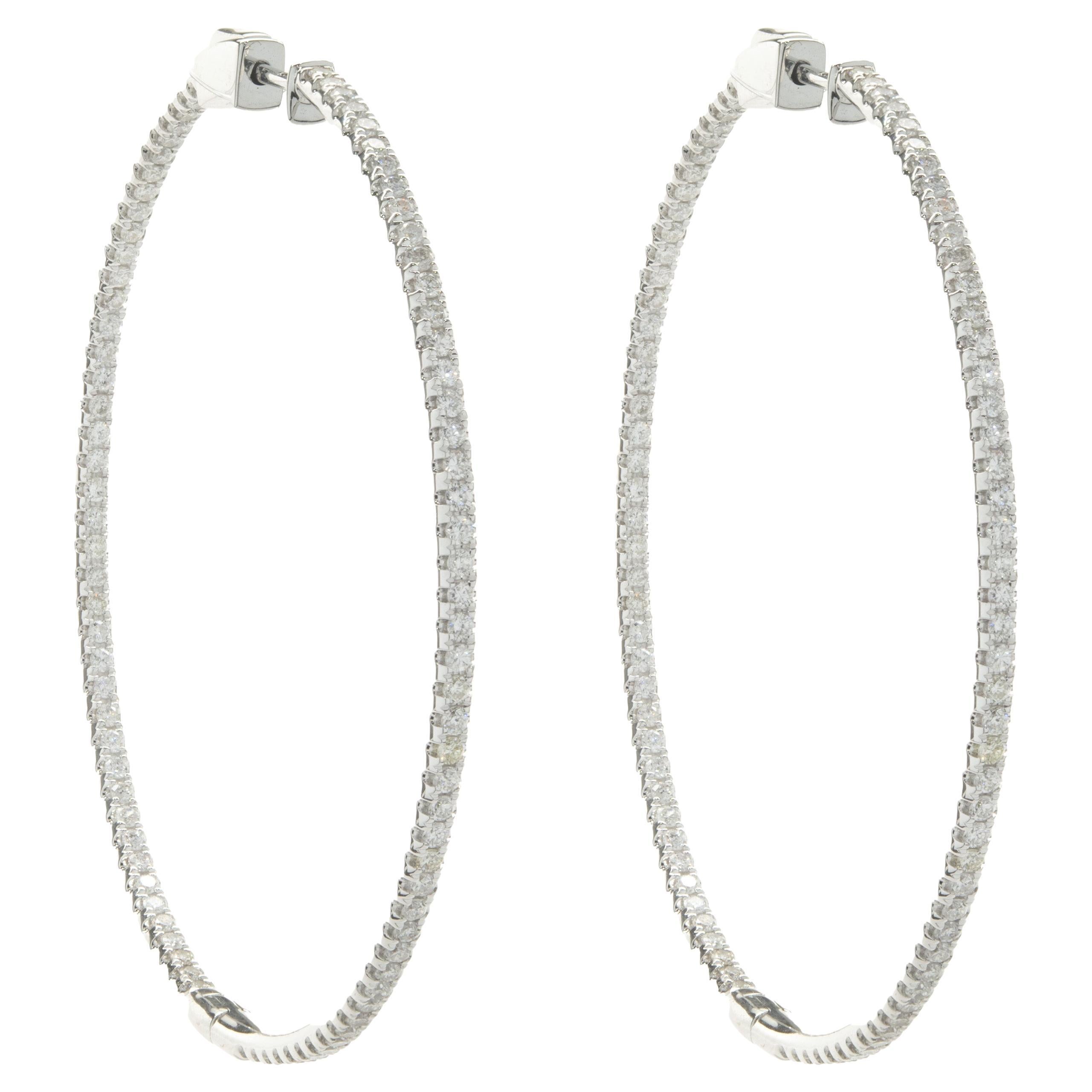 18 Karat White Gold Diamond Inside Outside Hoop Earrings For Sale at ...