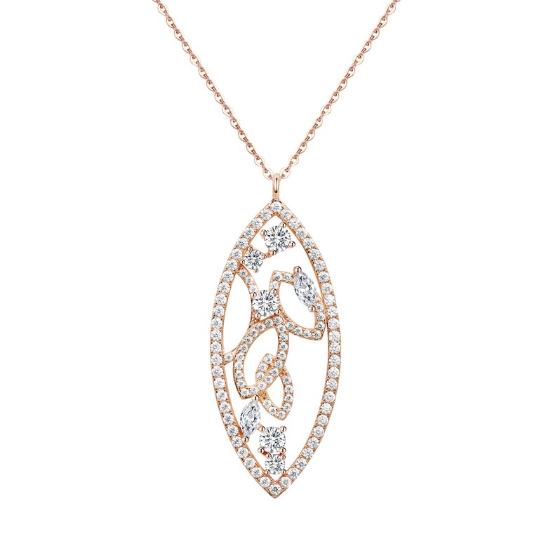 18 Karat White Gold Diamond Lattice Pendant Necklace For Sale at 1stDibs