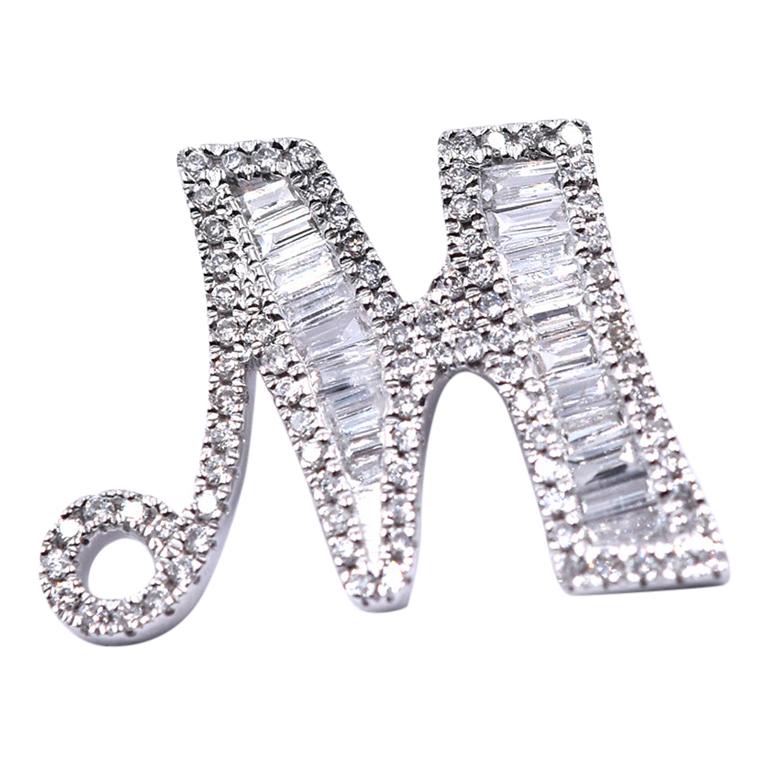 18 Karat White Gold Diamond M Pendant For Sale at 1stDibs