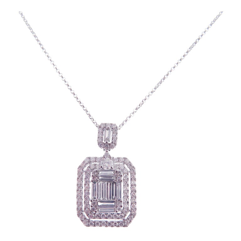 18 Karat White Gold Diamond Medium Baguette Square Pendant Bail ...