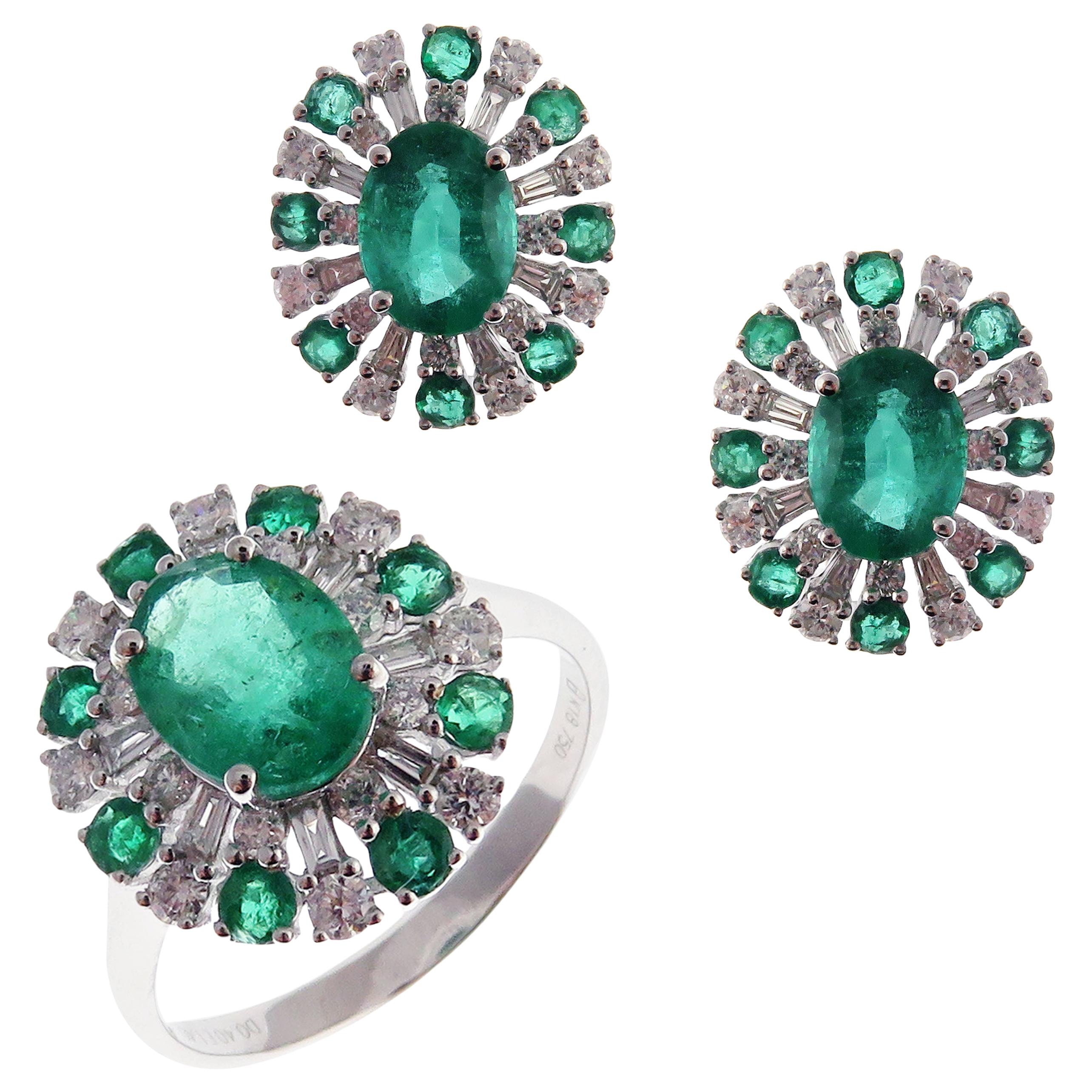 Halo Interchangeable Diamond, Emerald and Ruby Earring Set with Ring ...