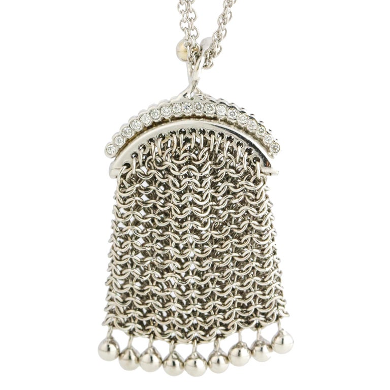 18 Karat White Gold Diamond Mini Purse Pendant Necklace For Sale at 1stDibs