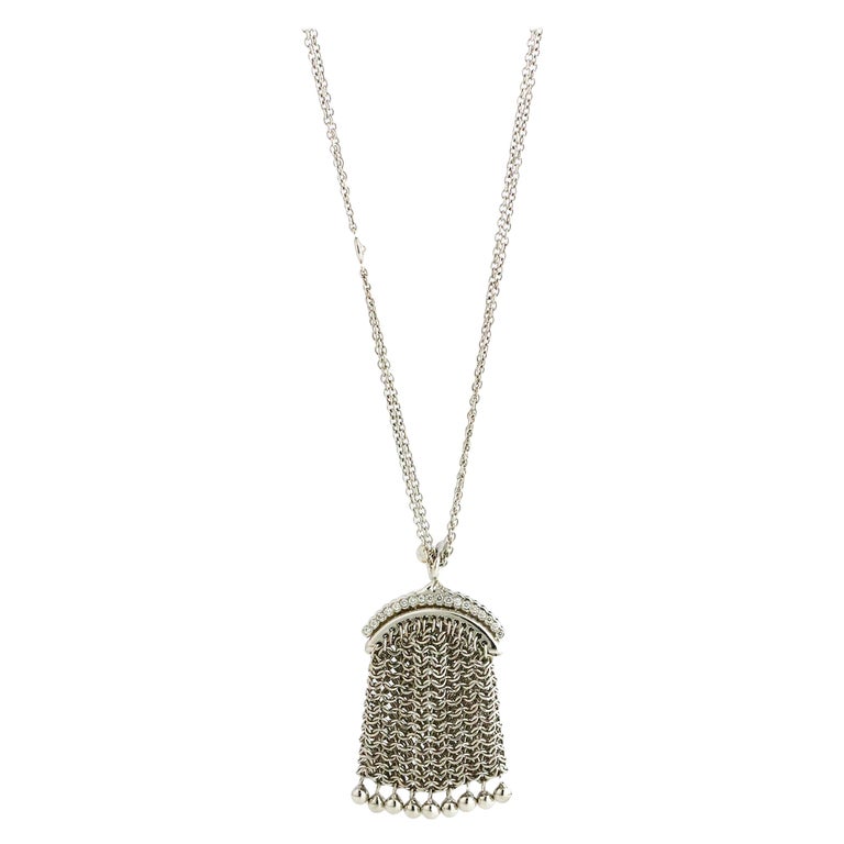 18 Karat White Gold Diamond Mini Purse Pendant Necklace For Sale at 1stDibs