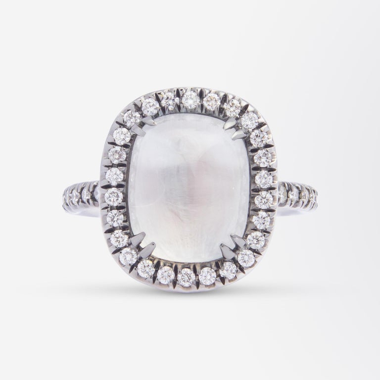 18 Karat White Gold, Diamond and Moonstone Ring For Sale at 1stDibs