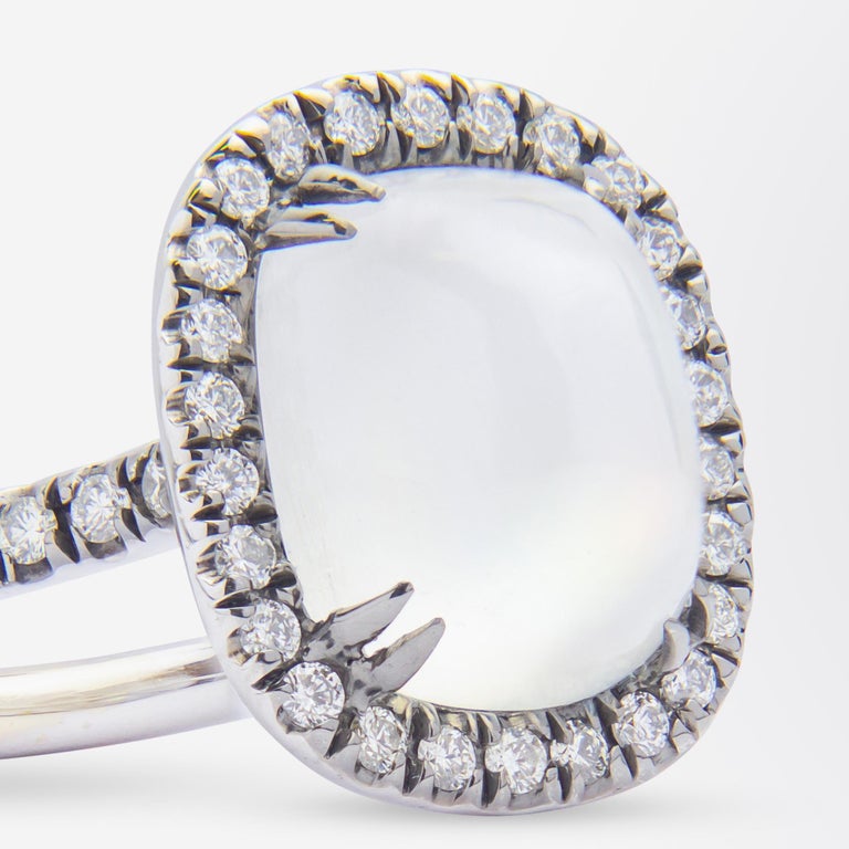 18 Karat White Gold, Diamond and Moonstone Ring For Sale at 1stDibs