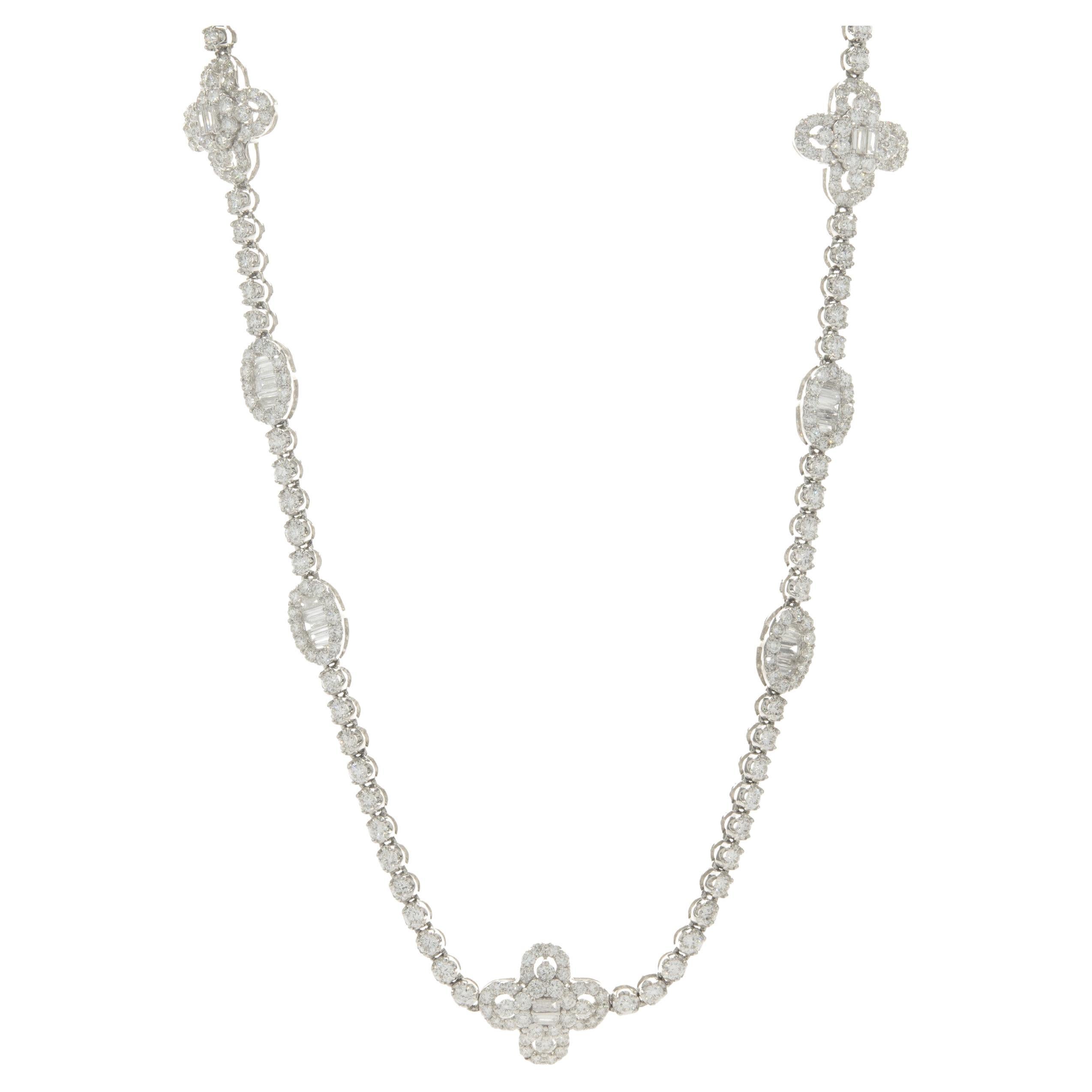 18 Karat White Gold Mosaic Set Diamond Necklace with Diamond Stations ...