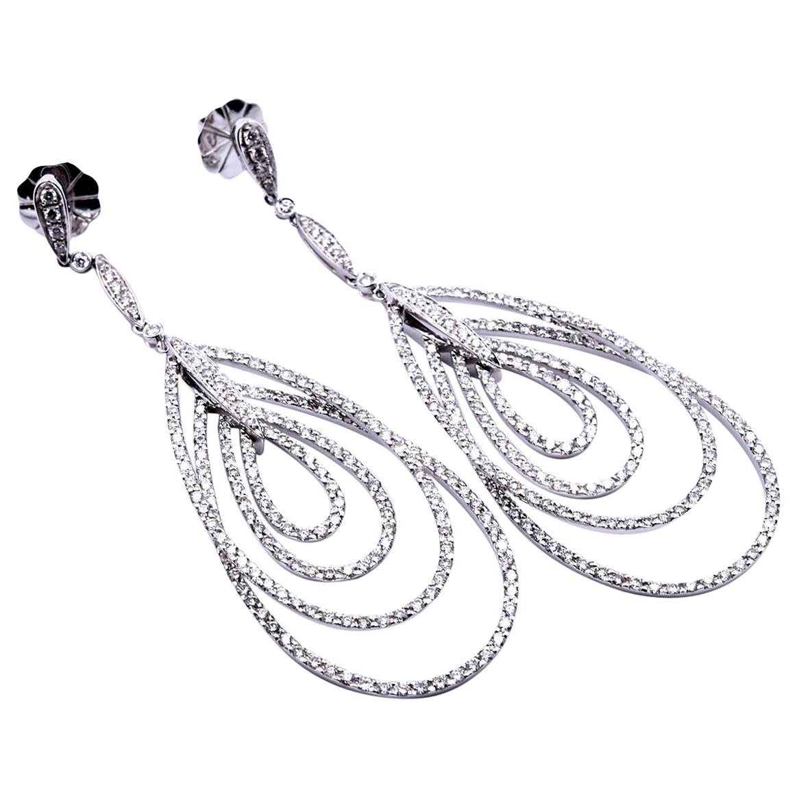 18 Karat White Gold Diamond Multi-Layer Drop Earrings For Sale at 1stDibs