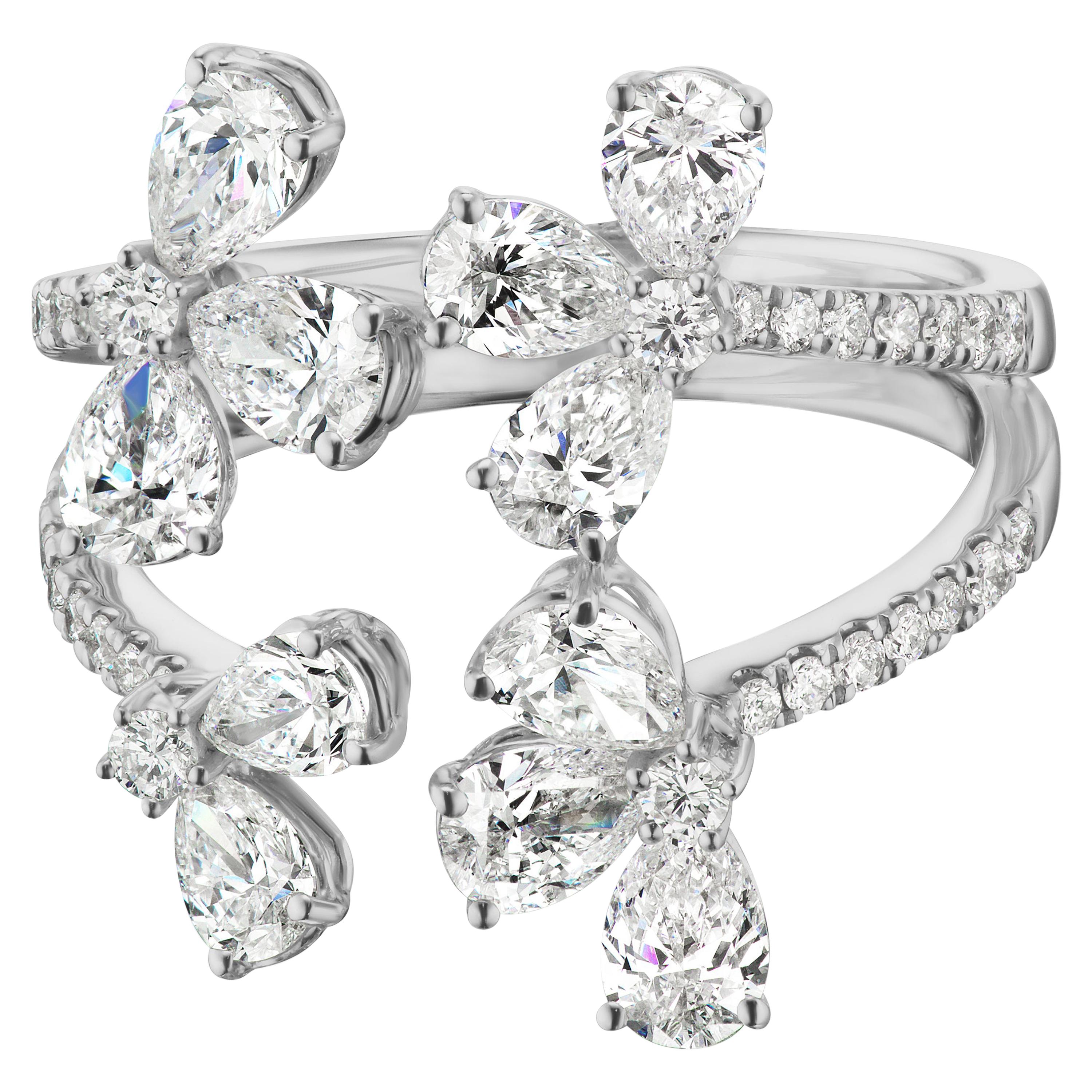 18K White Gold Diamond Open Cuff Multi-Band Ring For Sale at 1stDibs