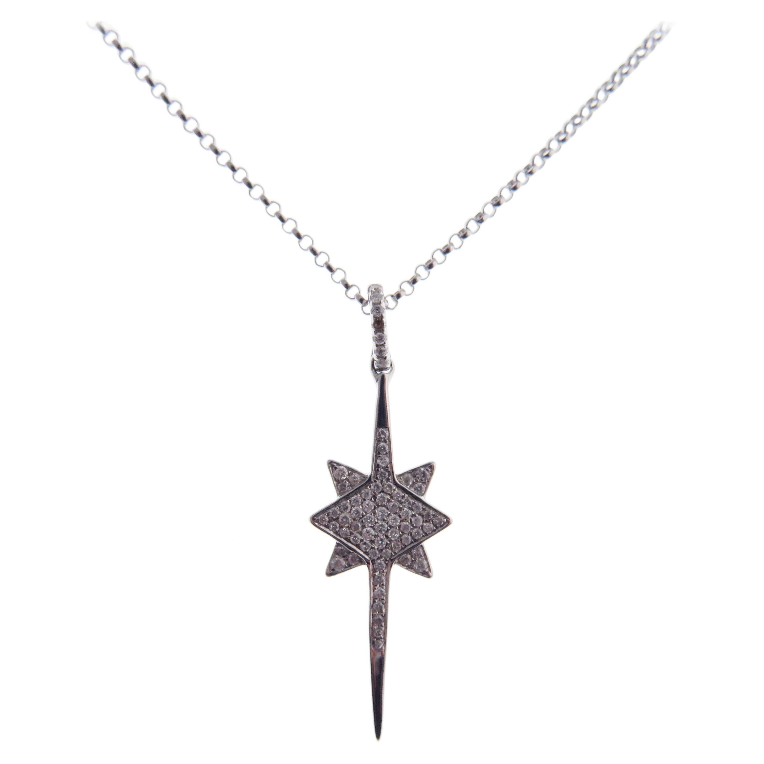 Diamond Star Necklace, 14 Karat Yellow Gold Pave Diamond Flexible Star ...