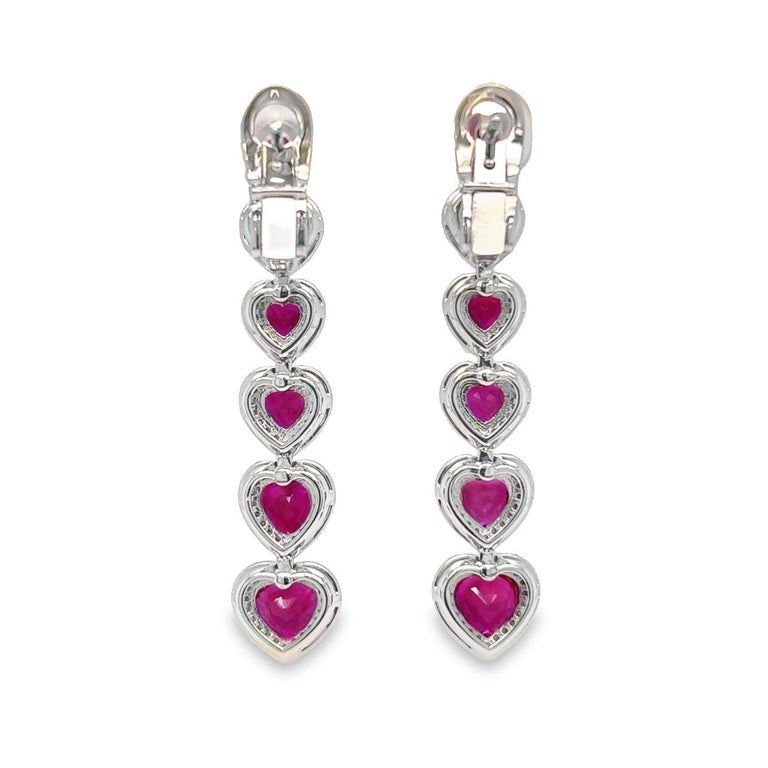 18 Karat White Gold Diamond Red Ruby Drop Earrings For Sale at 1stDibs