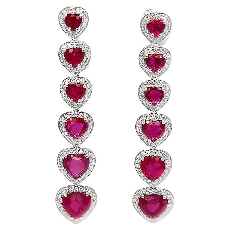 18 Karat White Gold Diamond Red Ruby Drop Earrings For Sale at 1stDibs