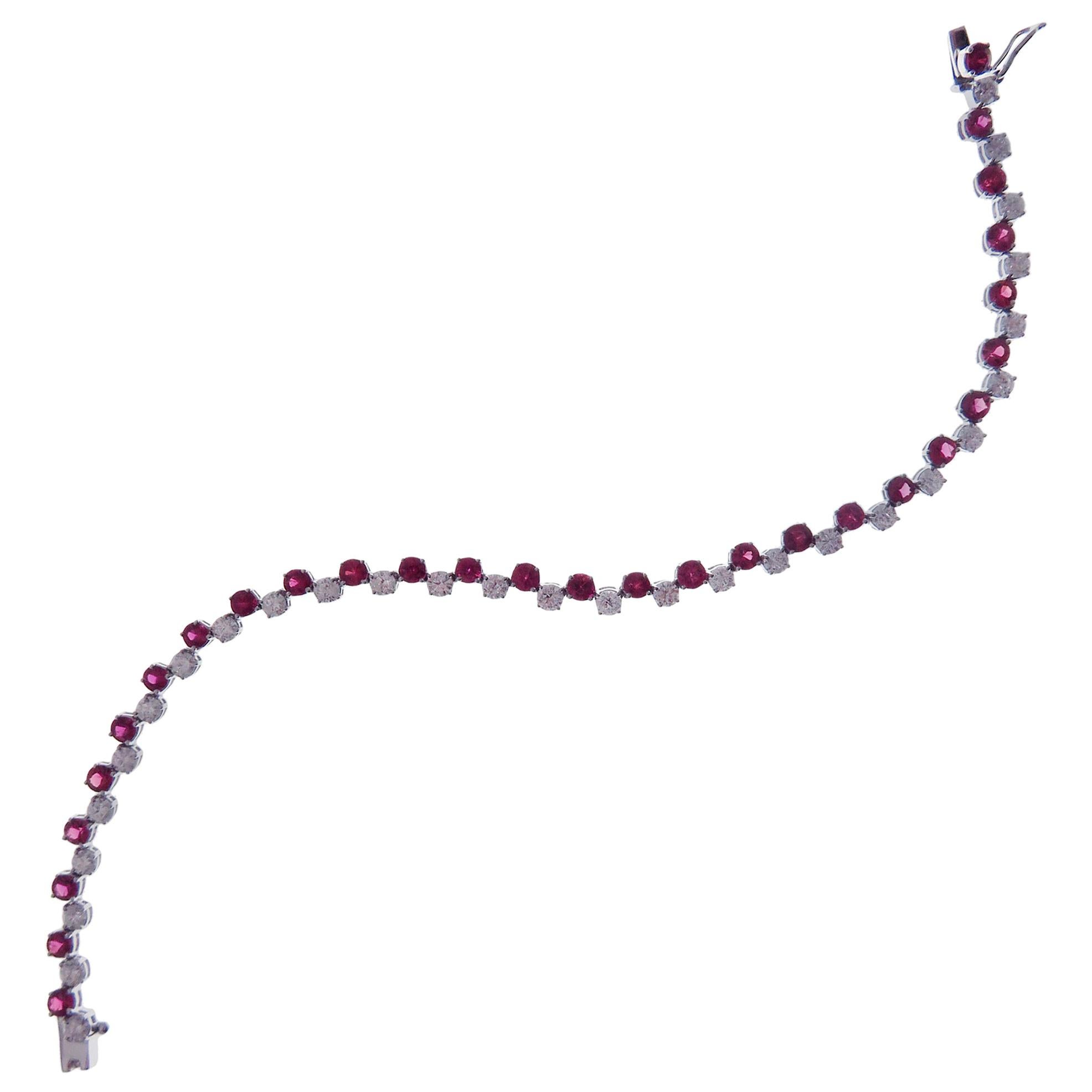Ruby Diamond 18 Karat Gold Slider Tennis Bracelet For Sale at 1stDibs