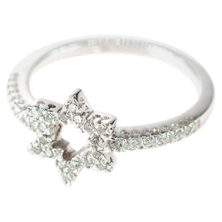 18 Karat White Gold Diamond Sexagram Hexagone Geometric Six Pointed ...