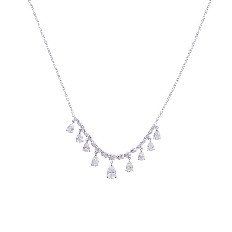 18 Karat White Gold Diamond Simple Small Pear Drops Necklace For Sale ...