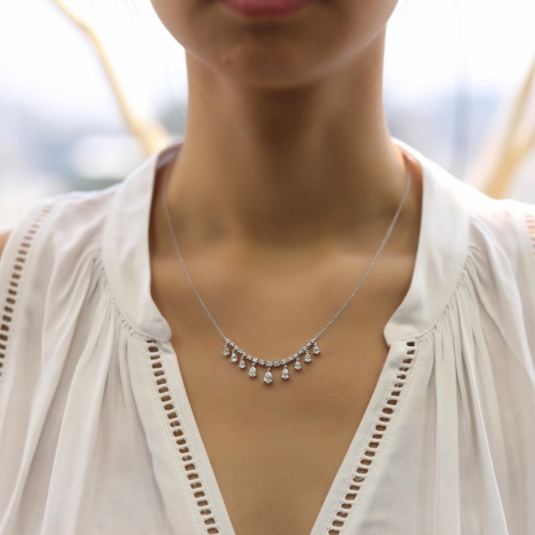 18 Karat White Gold Diamond Simple Small Pear Drops Necklace For Sale ...