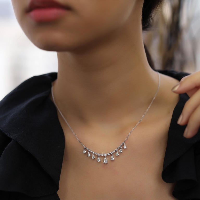 18 Karat White Gold Diamond Simple Small Pear Drops Necklace For Sale ...