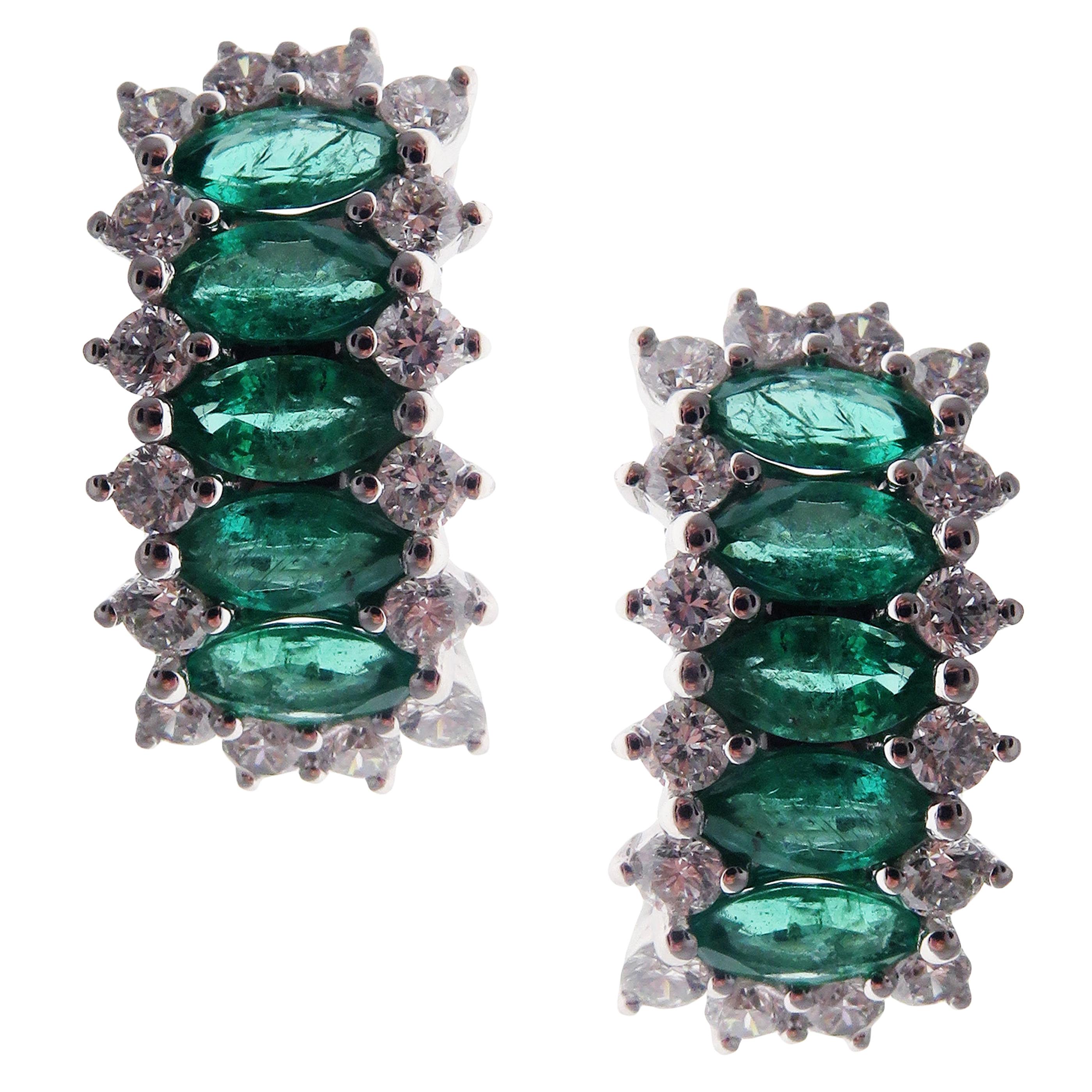 18 Karat White Gold Diamond Small Emerald Huggy Modern Stud Earrings at ...