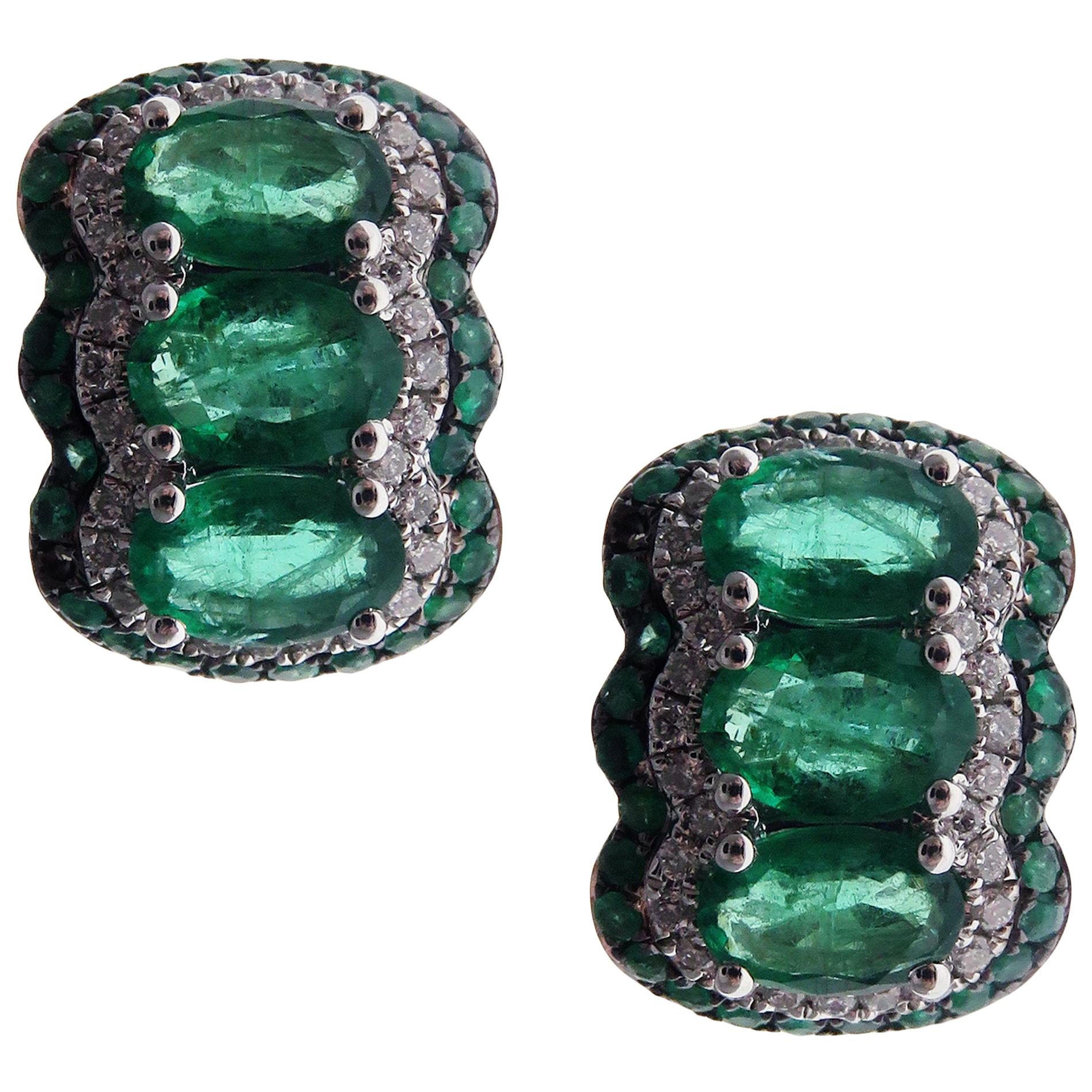 18 Karat White Gold Diamond Small Ruby Huggy Baguette Stud Earrings For ...