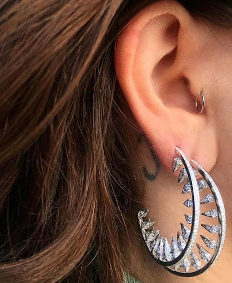 18 Karat White Gold Diamond Spike Hoops For Sale at 1stDibs