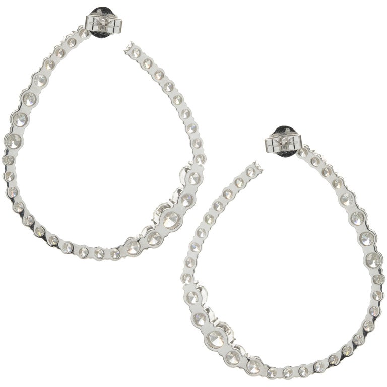 18 Karat White Gold Diamond Swoop Hoop Earrings For Sale at 1stDibs